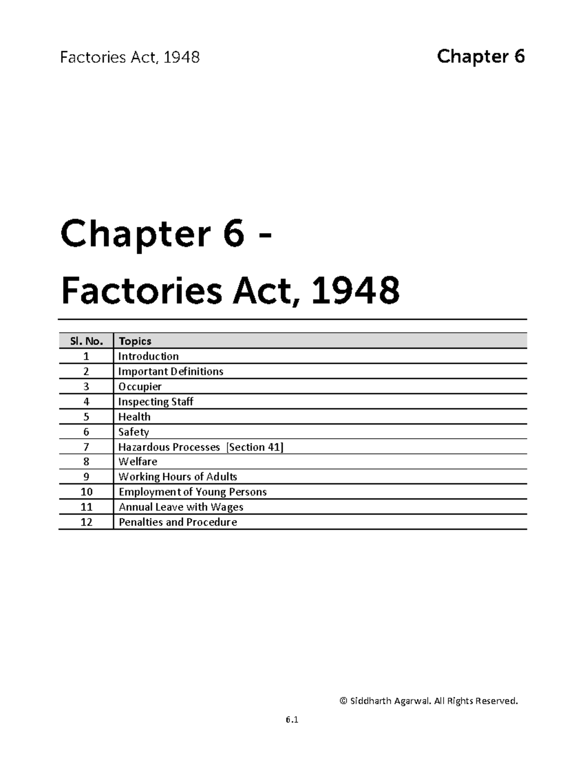 CMA Inter Labour Laws: Factories Act, 1948 Chapter 6 Overview - Studocu