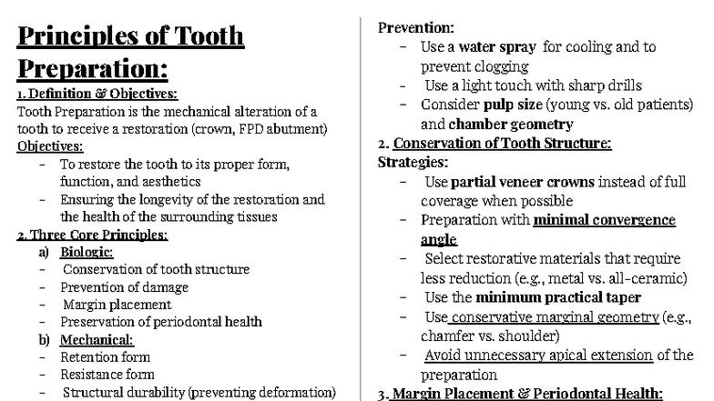 Tooth prep. principles - Principles of Tooth Preparation: 1. Definition ...