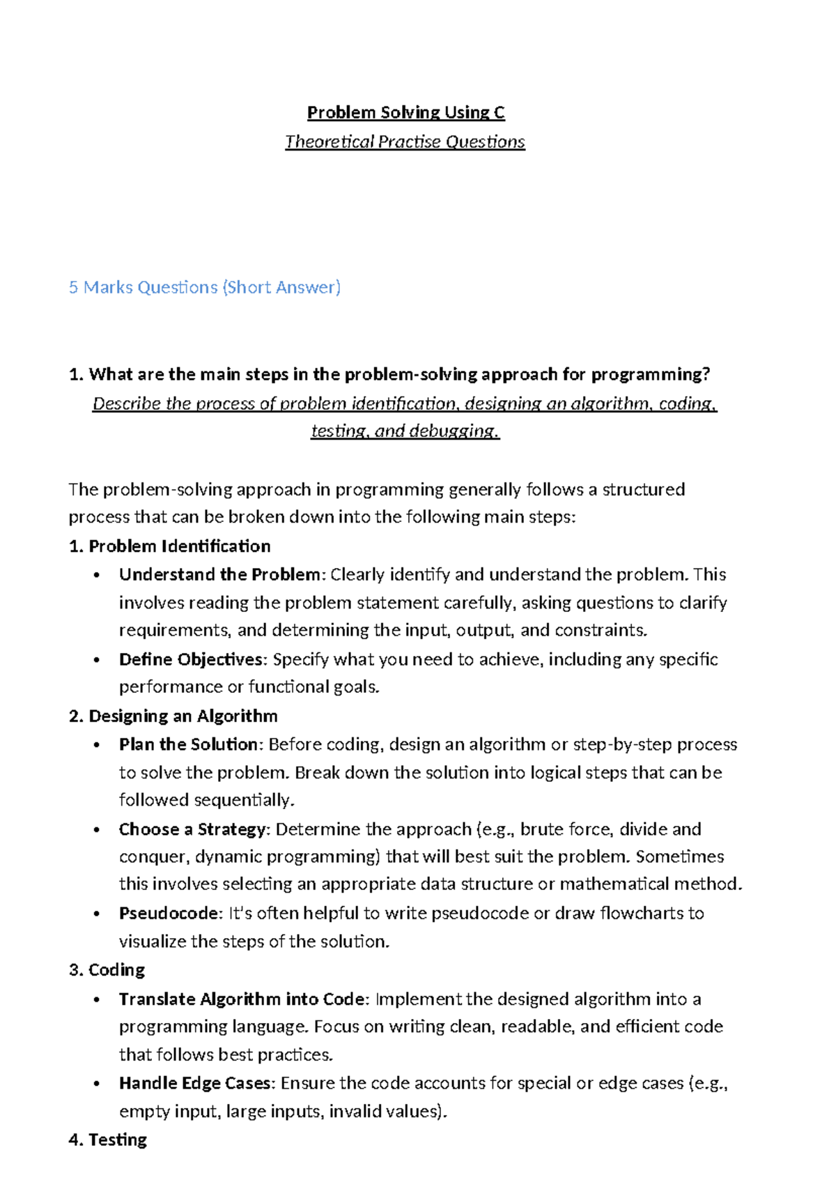 Assignment C: Problem Solving Approach in C Programming - Studocu