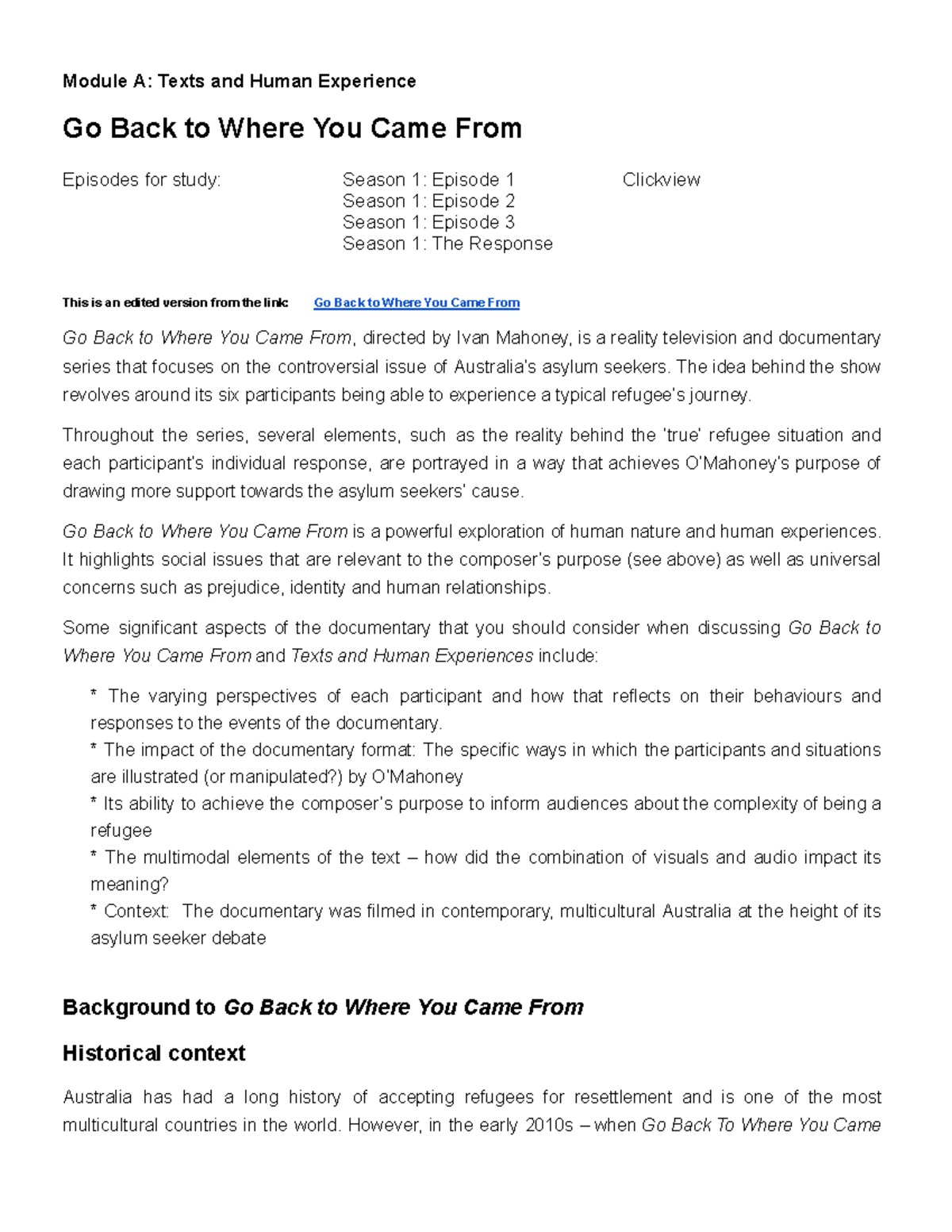 HSC Module A: Go Back to Where You Came From - Exploring Human ...