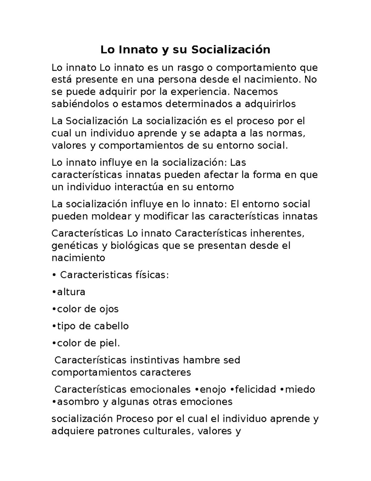 Innatismo y Socialización: Conceptos Clave y Su Interacción - Studocu