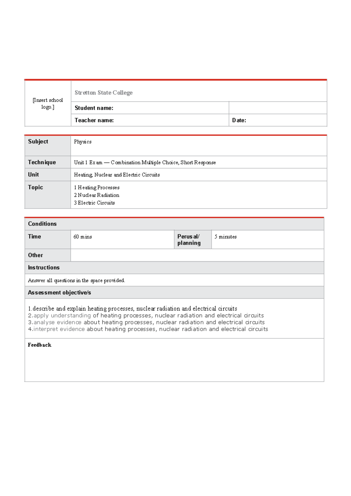 Unit 1 Physics Practice Exam: Heating, Nuclear & Electric Circuits ...