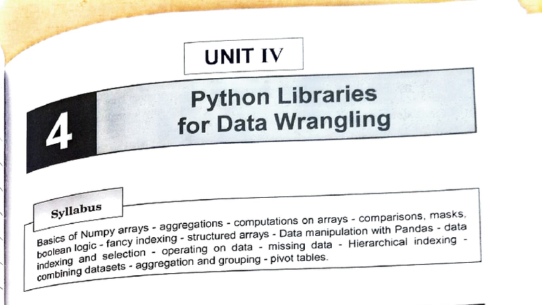FDS-4: Python Libraries for Data Wrangling - Numpy & Pandas Overview - Studocu