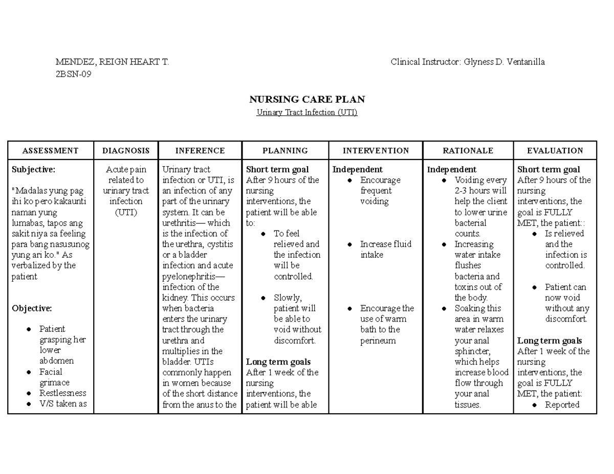 NCP-UTI - Comprehensive Nursing Care Plan for Urinary Tract Infection ...