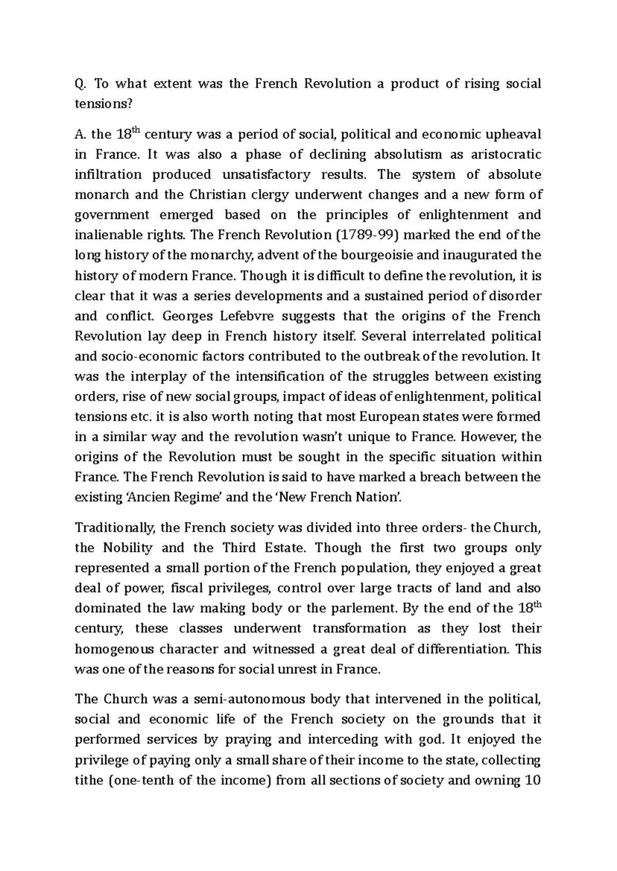 Social Tensions and the French Revolution: Key Factors and Impact - Studocu