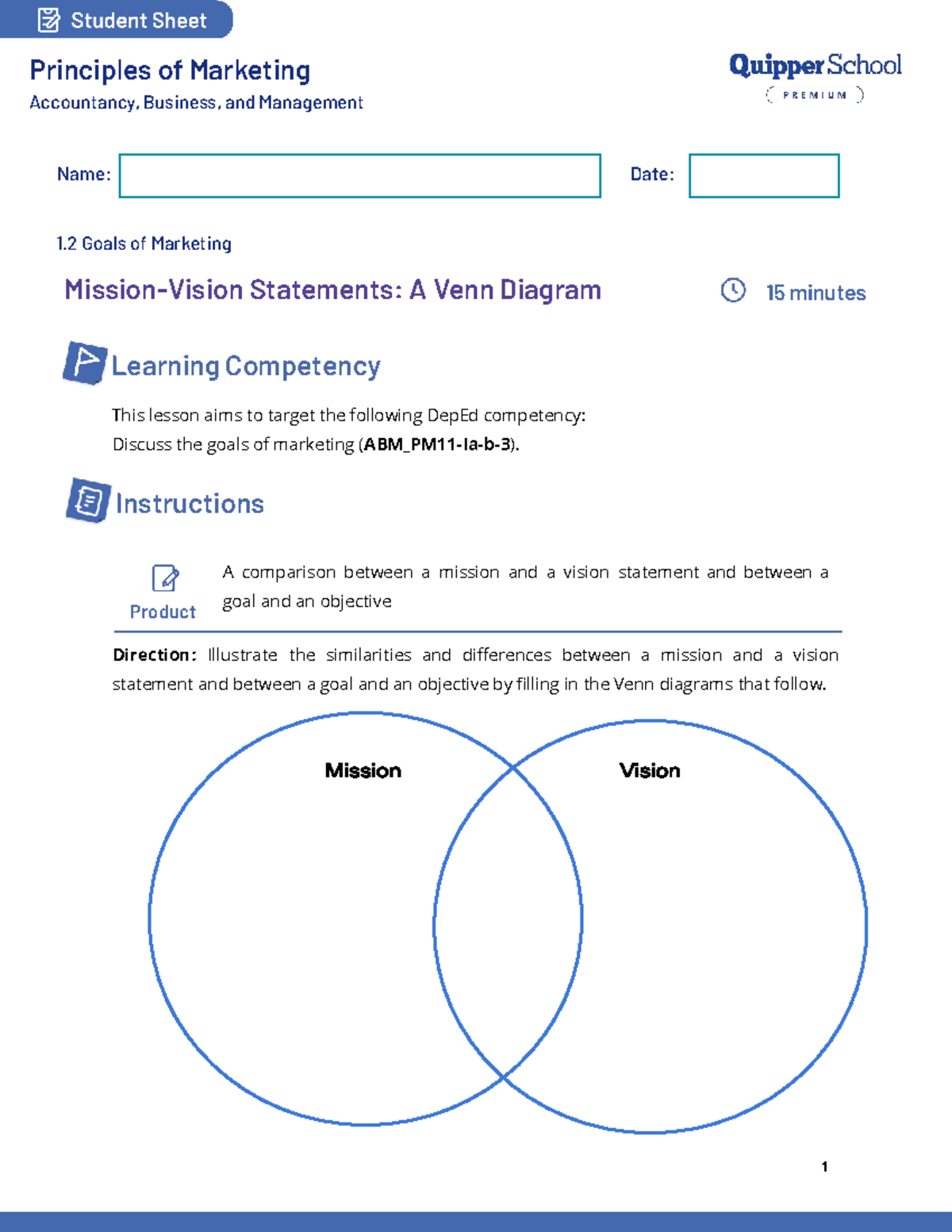 Principles of Marketing (PM SS 11 Q1 0102): Goals & SMART Objectives ...