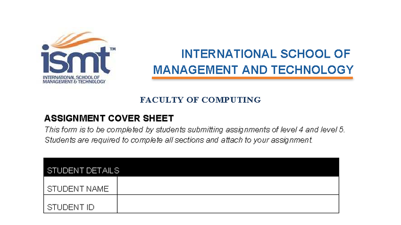 Assignment Cover Sheet - IT Level 4 & 5 - Studocu