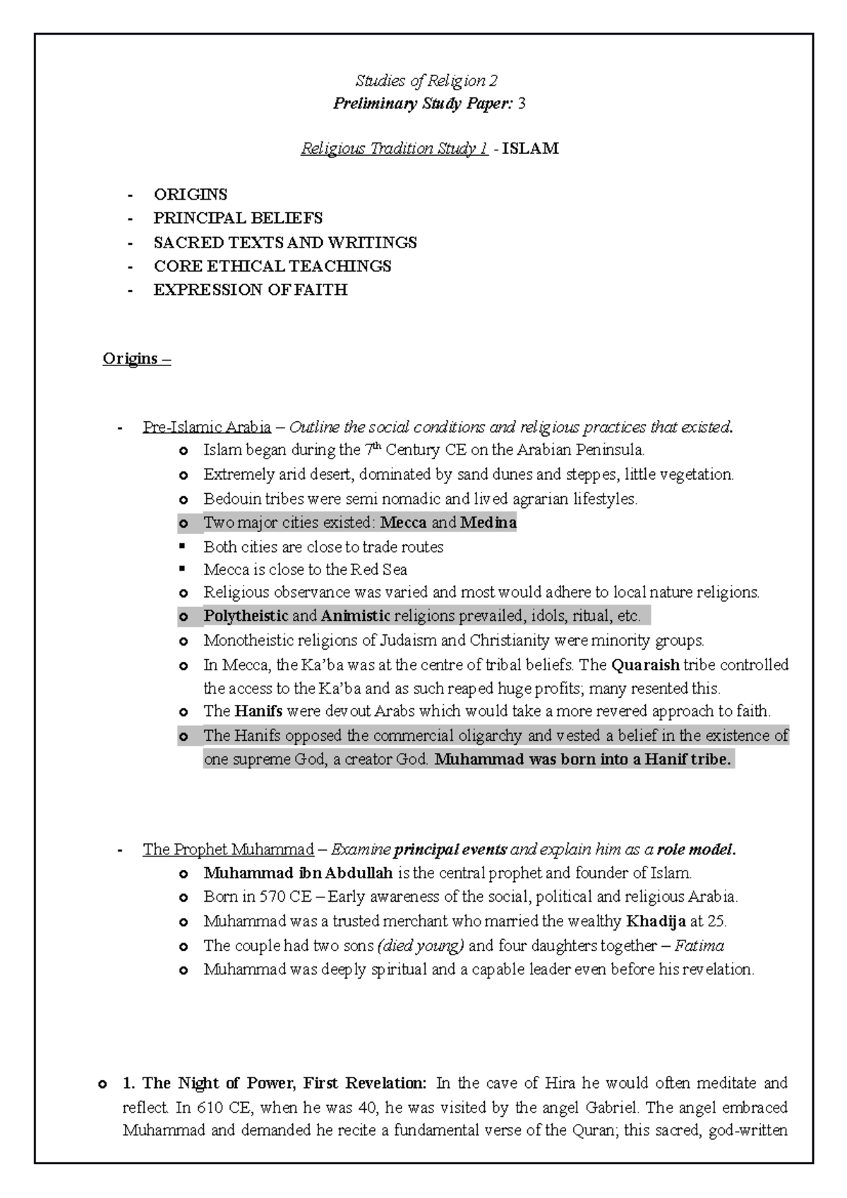 Islam Study Notes - Summary of Key Concepts and Teachings - Studocu