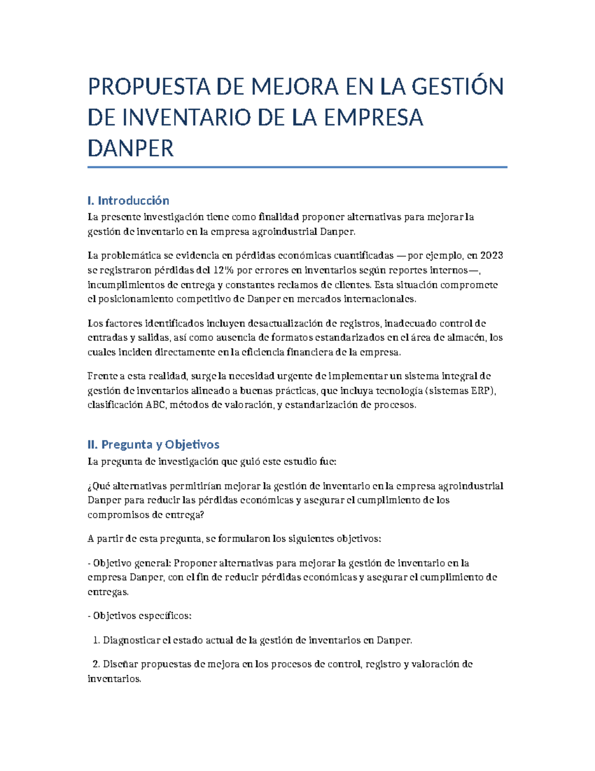 Propuesta de Mejora en la Gestión de Inventario - Danper - Studocu