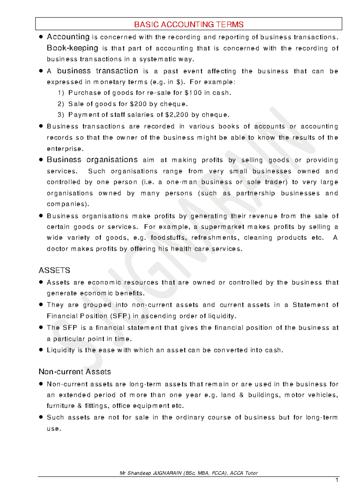 BASIC ACCOUNTING TERMS: Key Concepts and Definitions for ACCA Students ...