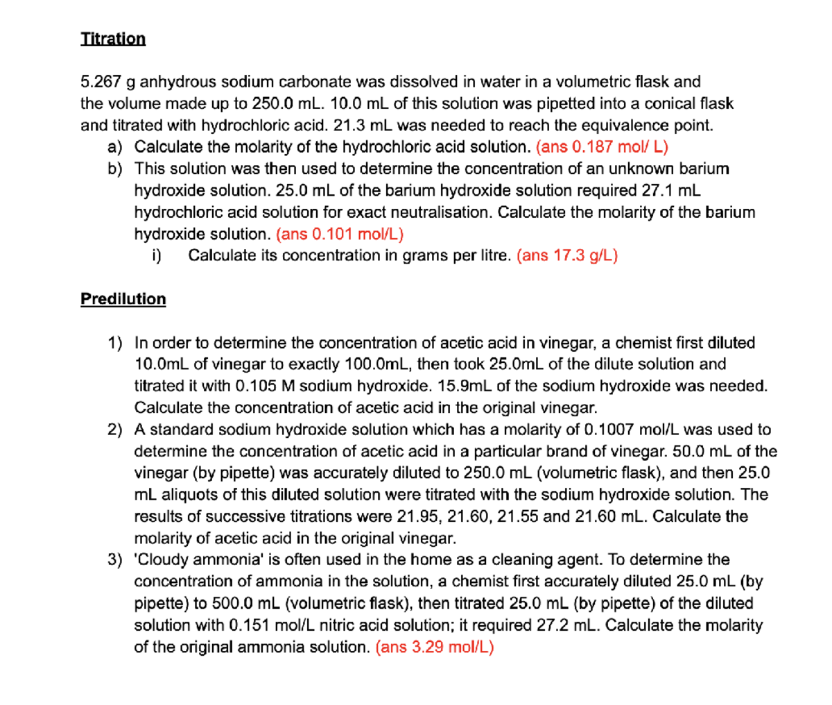 Titration Practice Problems for Chemistry 5.267 - Studocu