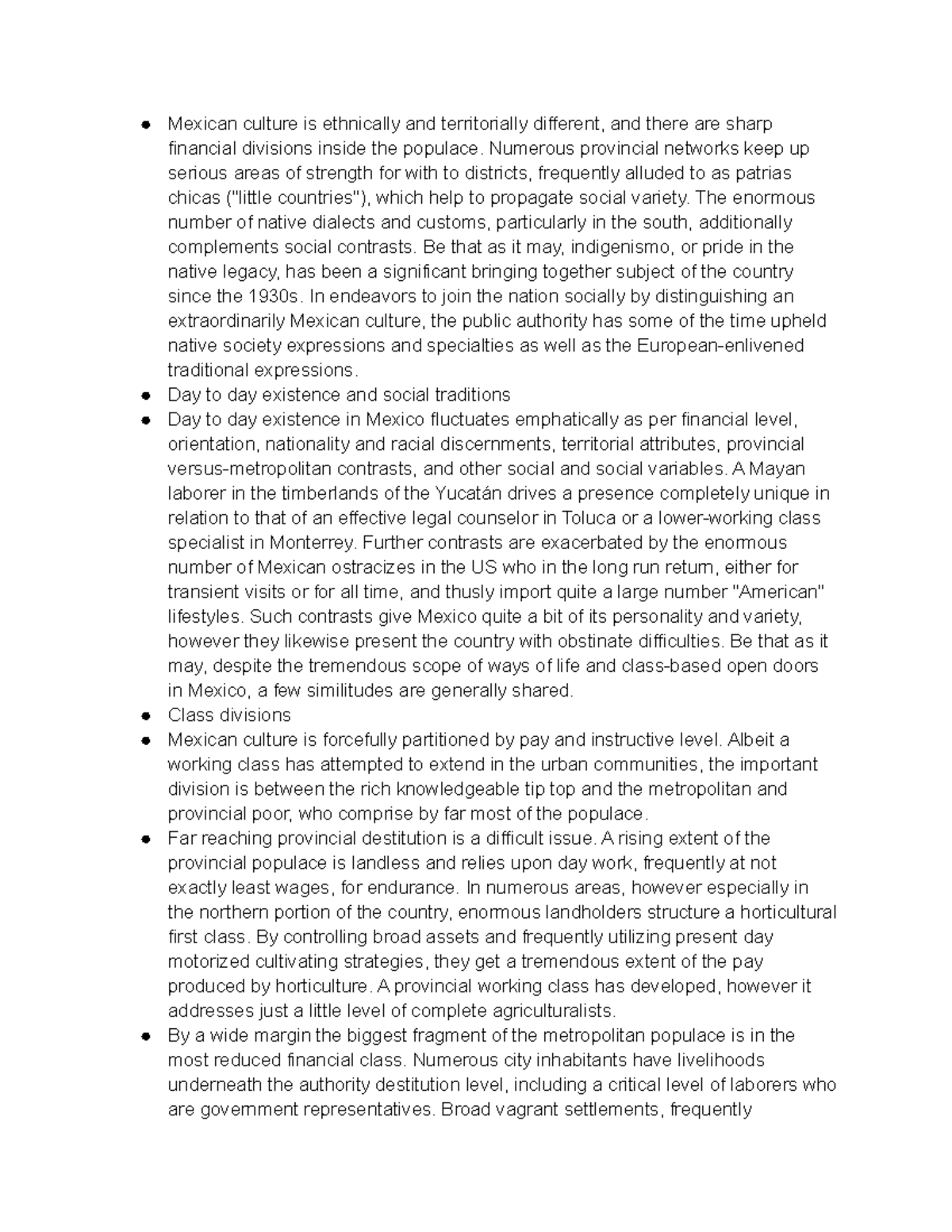 Cultural Life - Lecture notes form class - Mexican culture is ...