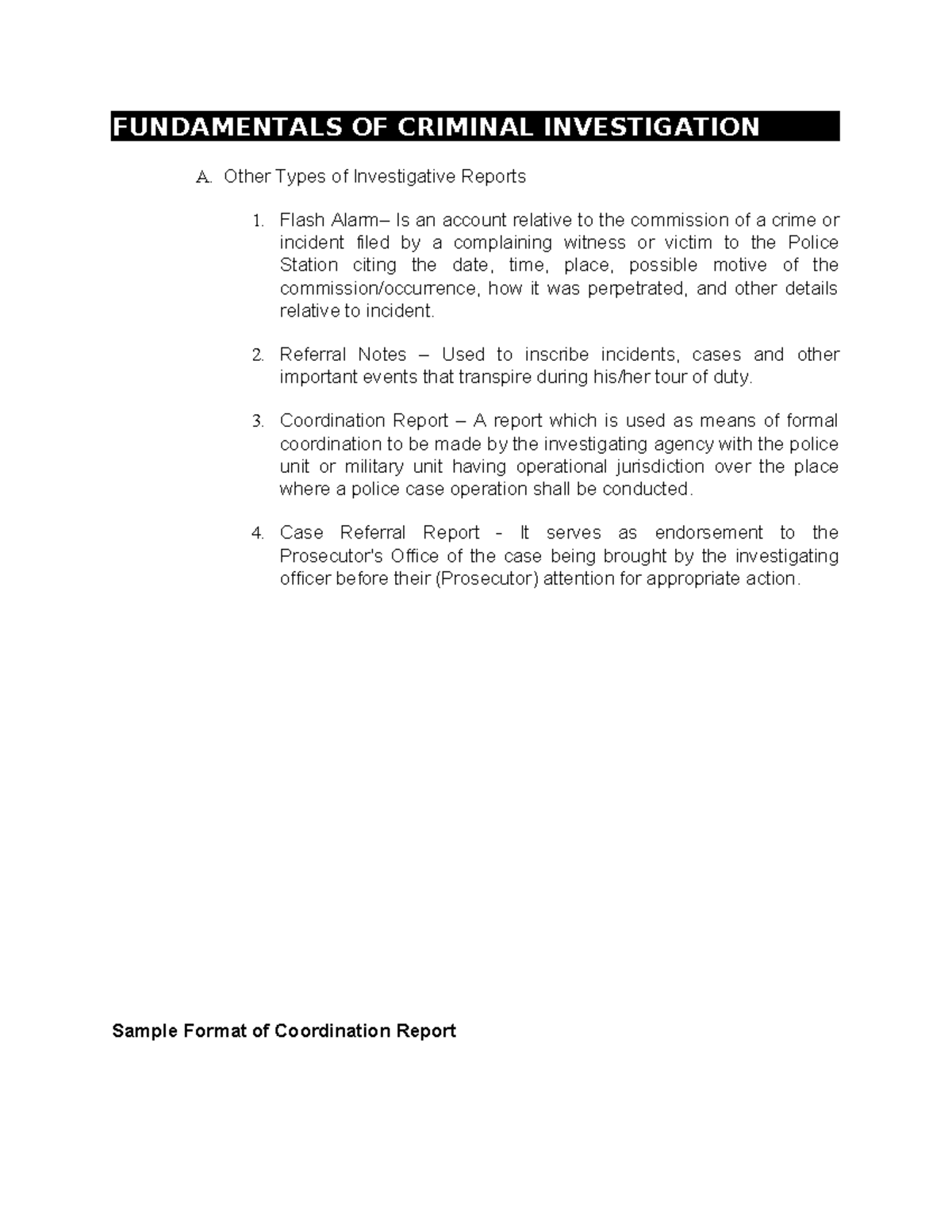 Samples of Investigative Reports for CRIMINV 101: Final Exam - Studocu