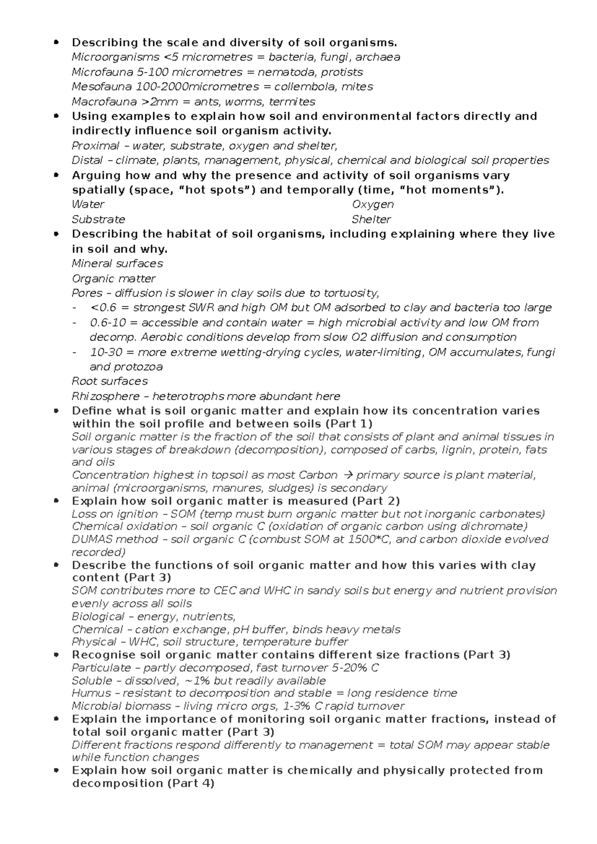 Soil Biology (BIO 101): Lecture Notes on Soil Organisms and Organic ...