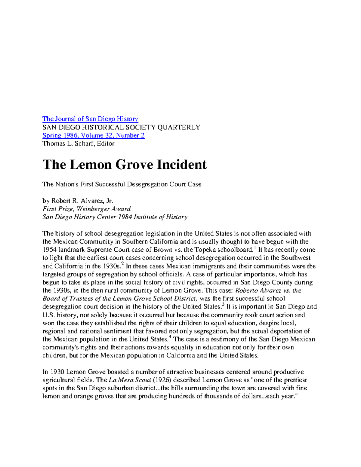 "The Lemon Grove Incident: The First U.S. Desegregation Case" - Studocu