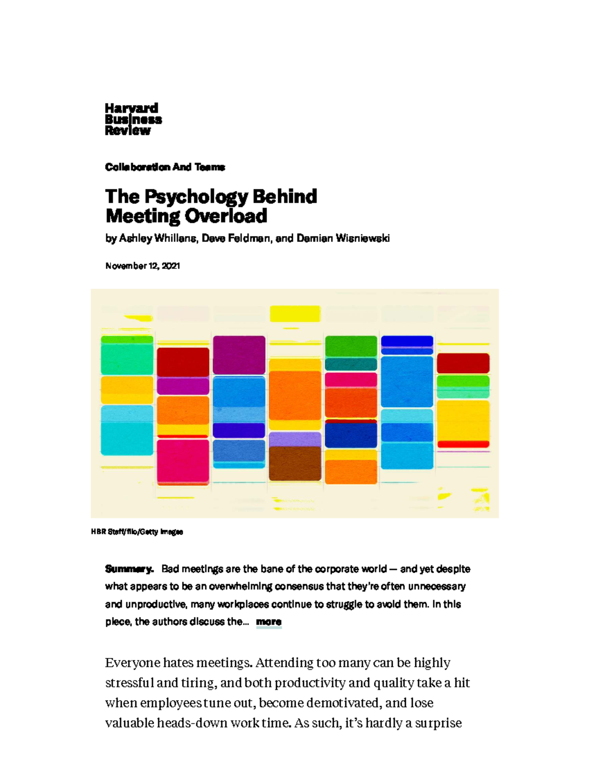 Collaboration & Teams: The Psychology of Meeting Overload (HBR Summary ...