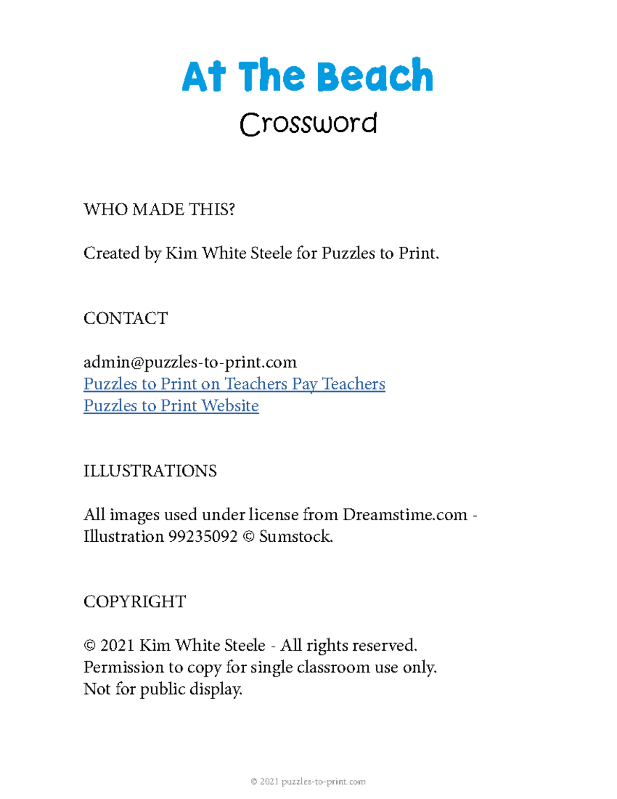 At The Beach Crossword Puzzle - Fun for Summer Activities - Studocu