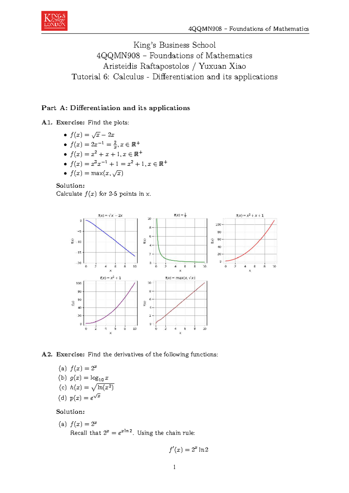 4QQMN908 Foundations of Mathematics Tutorial 6: Calculus ...