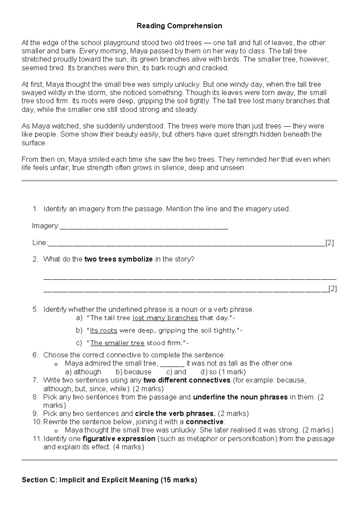 Gr6 FA5 25 26 - Reading Comprehension: The Strength of Trees - Studocu