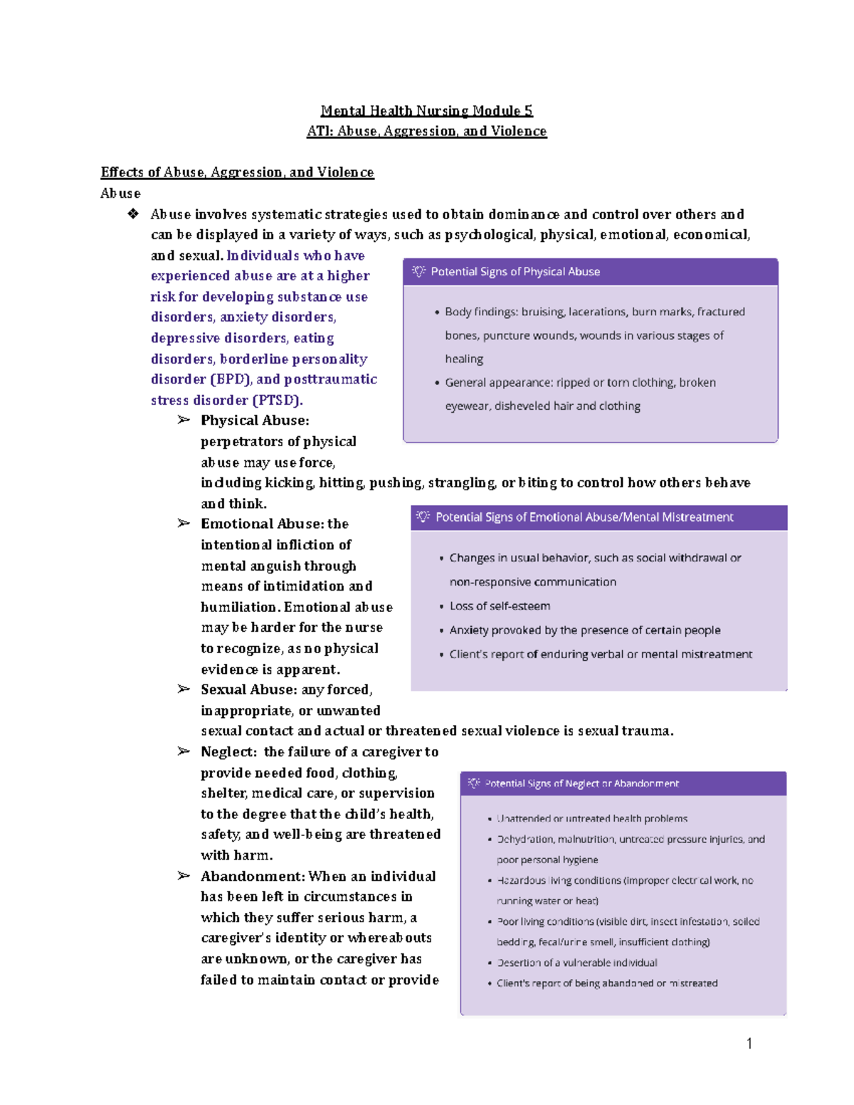 Mental Health Nursing Module 5-2: Abuse, Aggression & Violence Insights ...