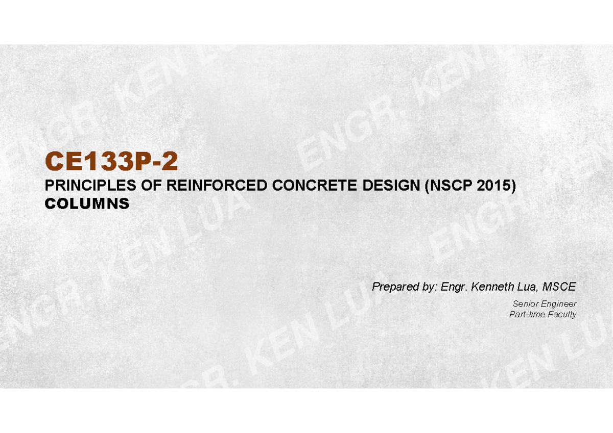 CE133P - Principles of Reinforced Concrete Design: Columns Overview - Studocu