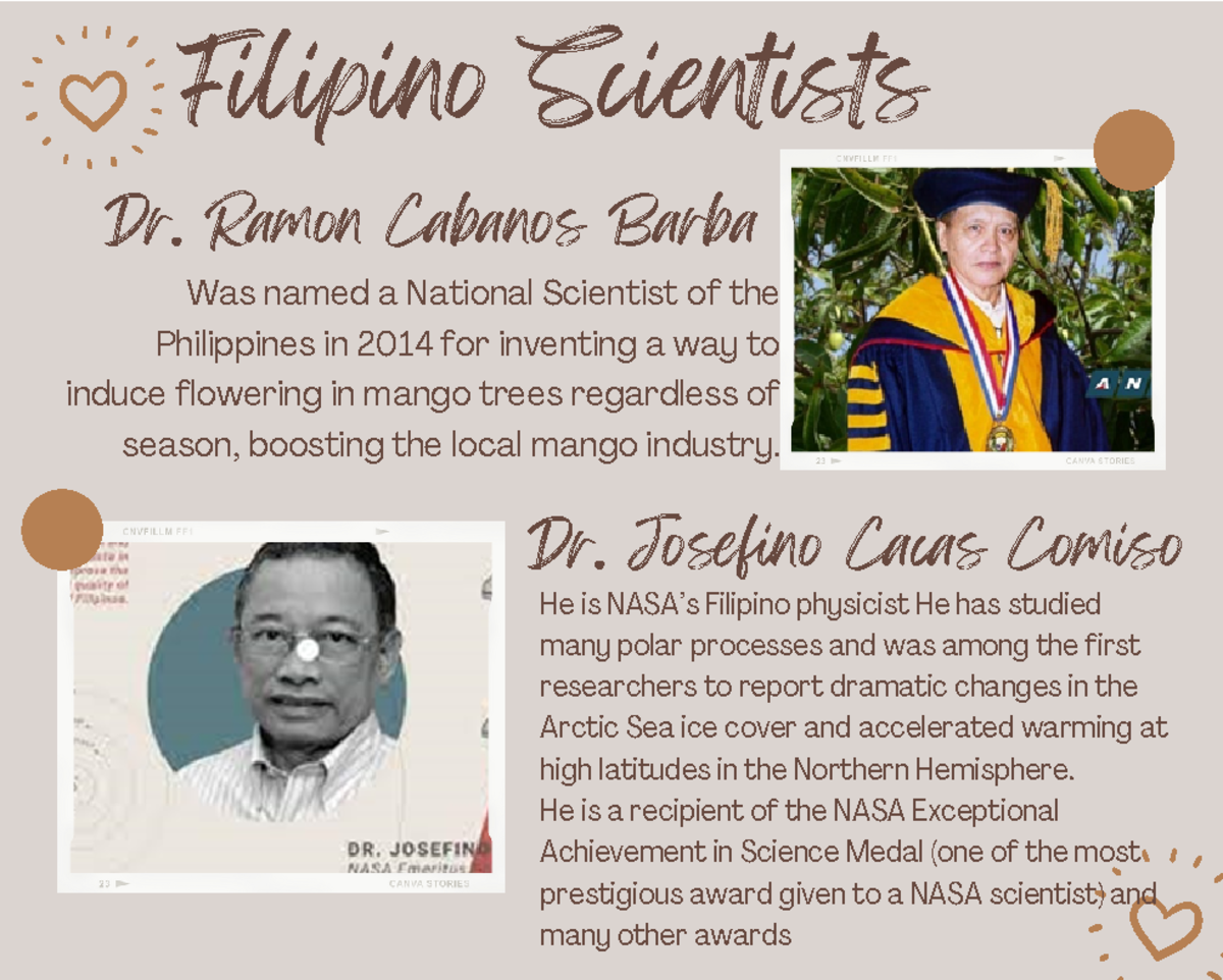 Filipino Scientists: Dr. Barba & Dr. Comiso's Contributions - Studocu