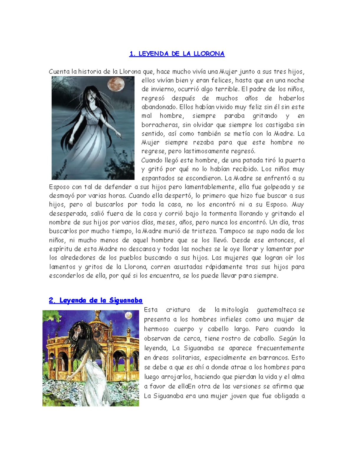 Leyendas Cortas de Guatemala: La Llorona, Siguanaba y Más - Studocu