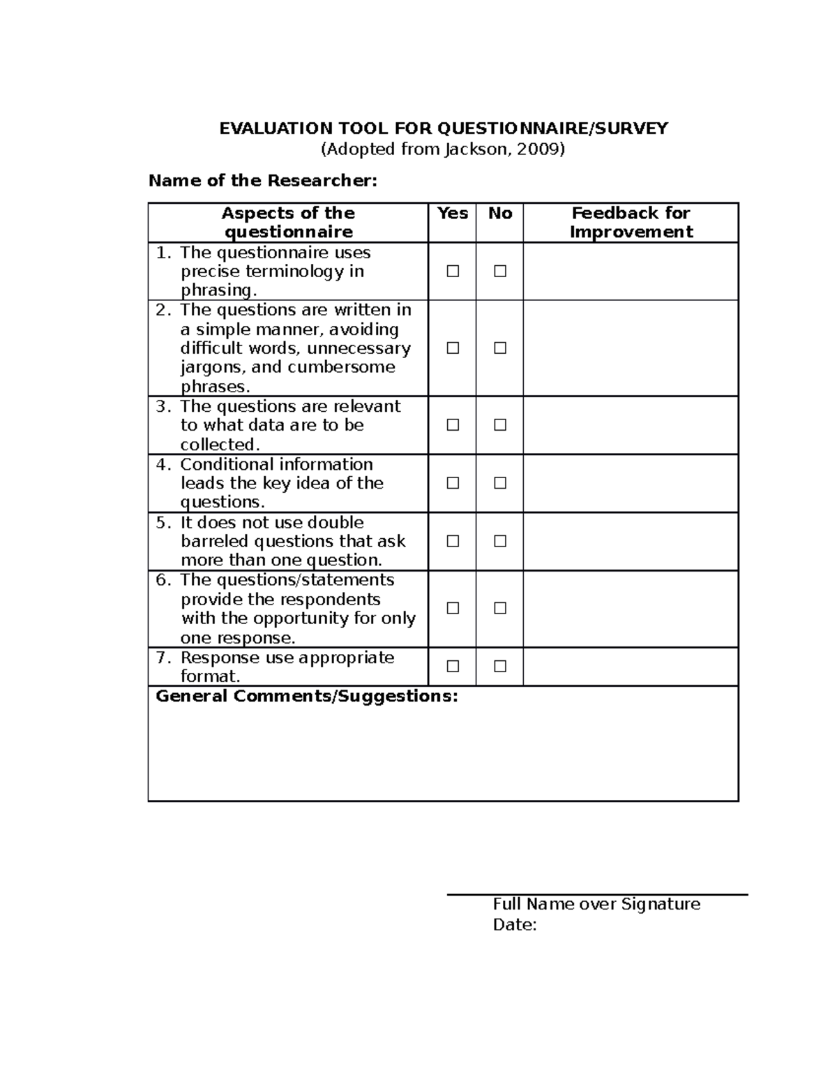 Evaluation Form for Student Input - Questionnaire Tool (Adopted 2009 ...