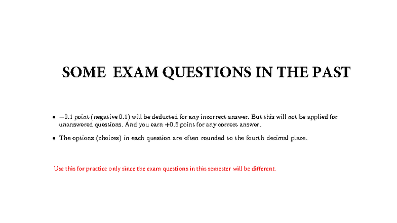 Old Exam Questions for Review - Math 101 - Studocu