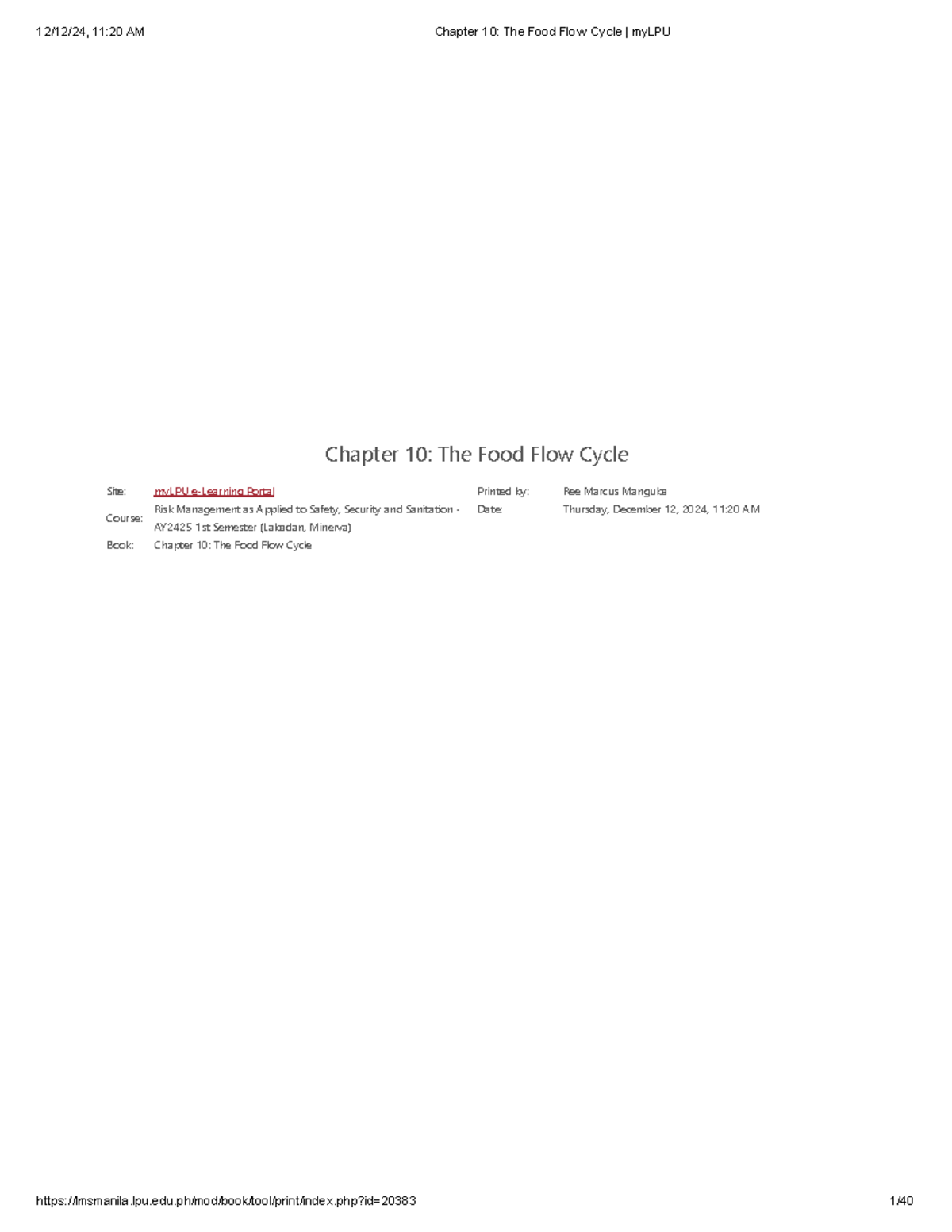 Chapter 10 - CH10-RMASSS - Chapter 10: The Food Flow Cycle Site: myLPU ...