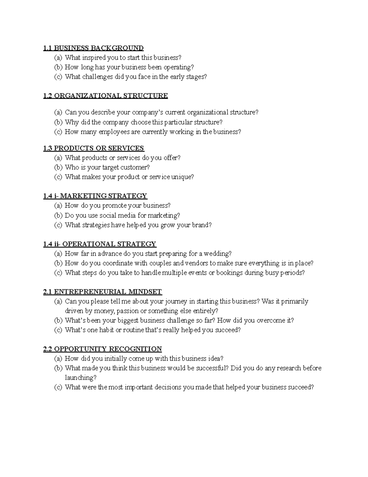 INTERVIEW SCRIPT FOR SMALL BUSINESS - ENT530: Insights & Strategies ...