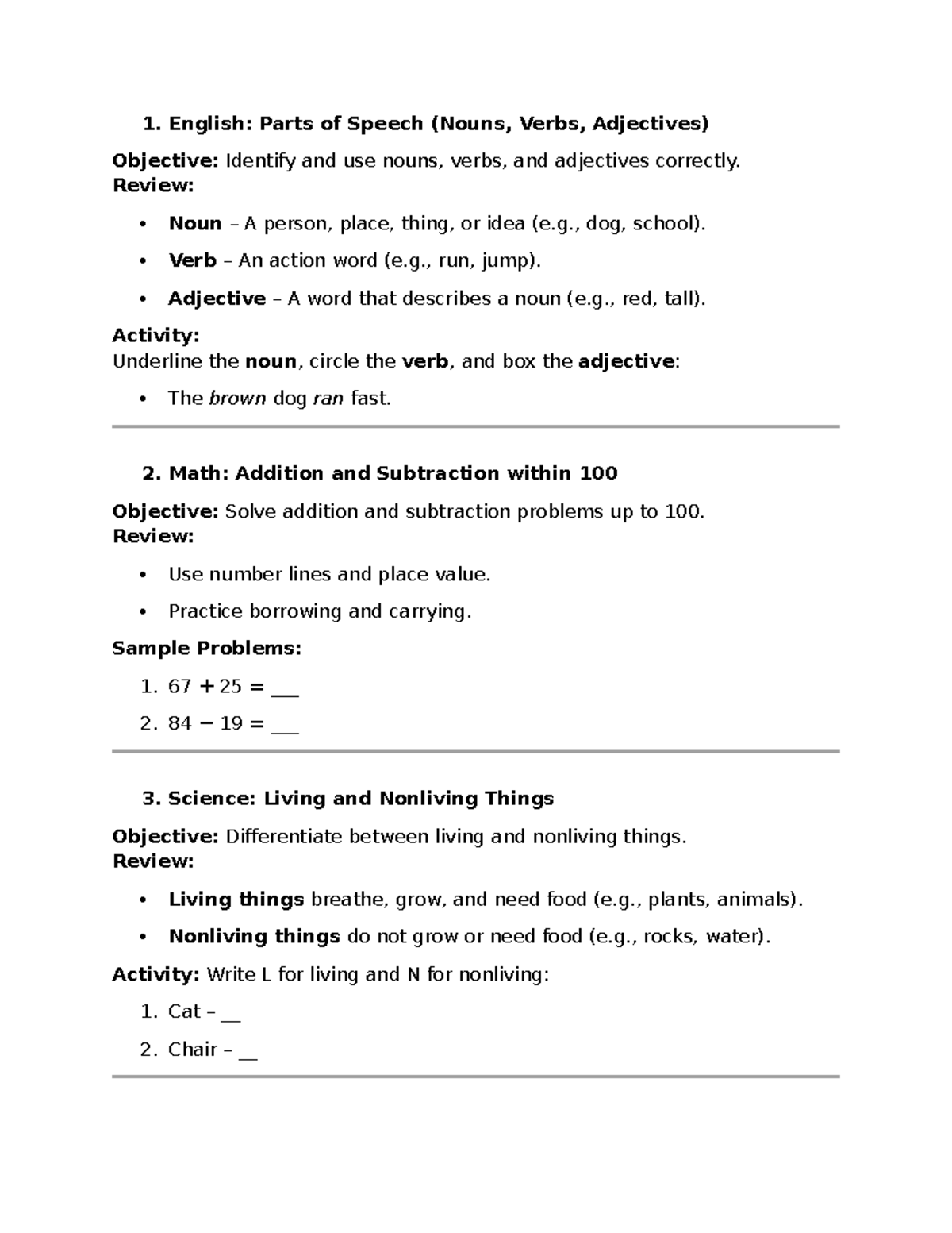 Grade 2 Reading Manual: Parts of Speech, Math, Science & More - Studocu