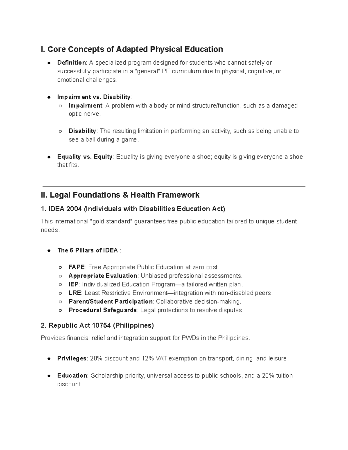 Adapted Physical Education Concepts & Legal Frameworks (PE 101) - Studocu