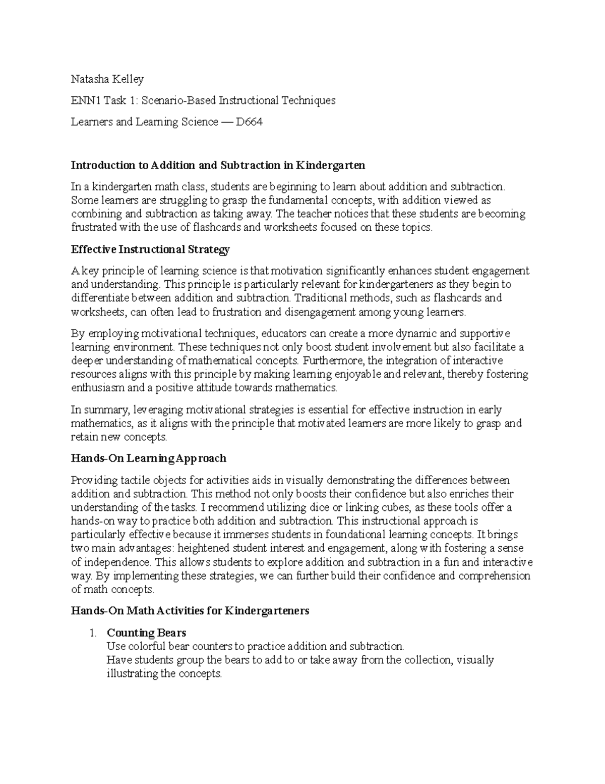 ENN1 Task 1: Effective Instructional Techniques for Addition & Subtraction - Studocu
