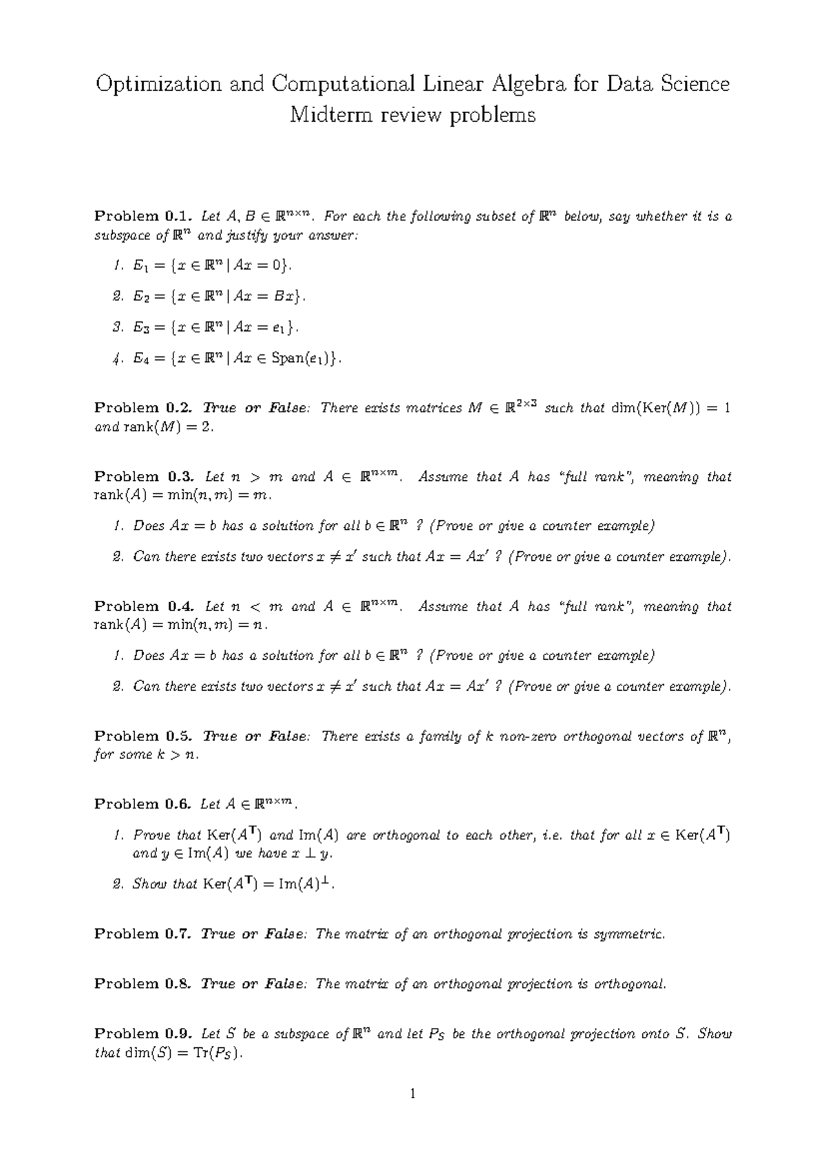 Optimization and Computational Linear Algebra (DATA 101) Midterm Review ...