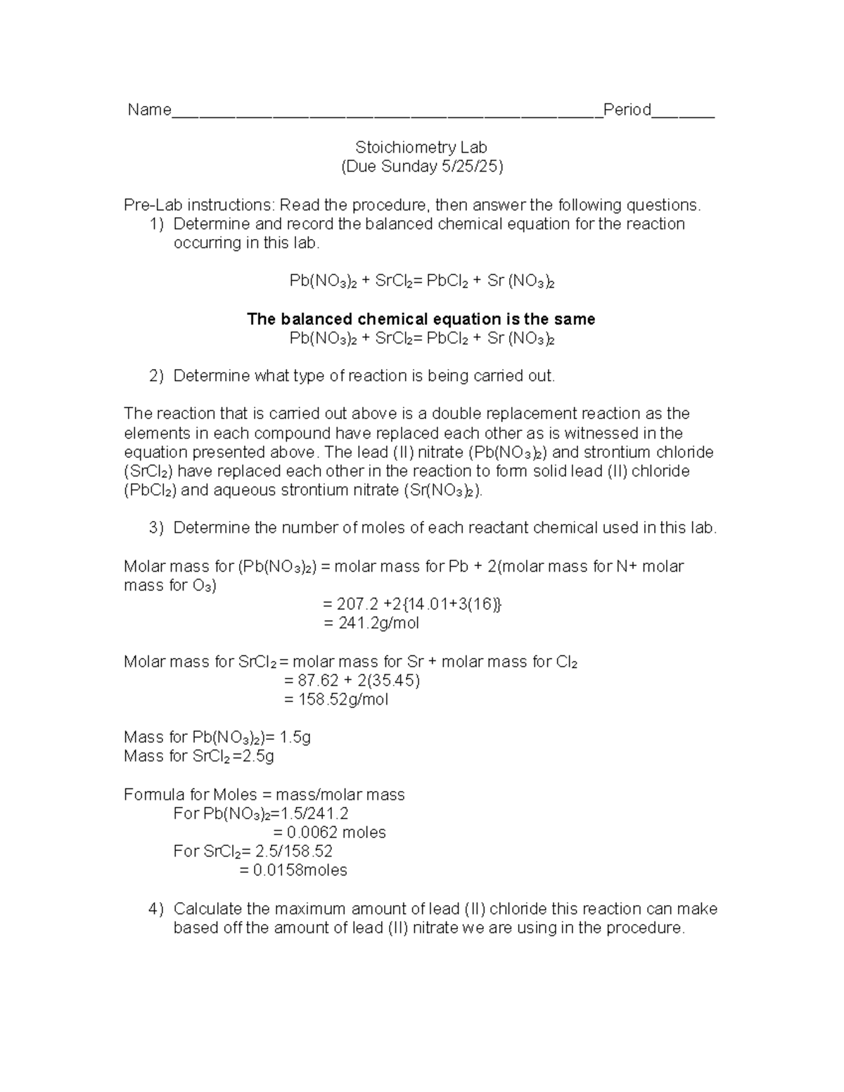 Stoichiometry Lab 2025: Double Replacement Reaction Analysis - Studocu