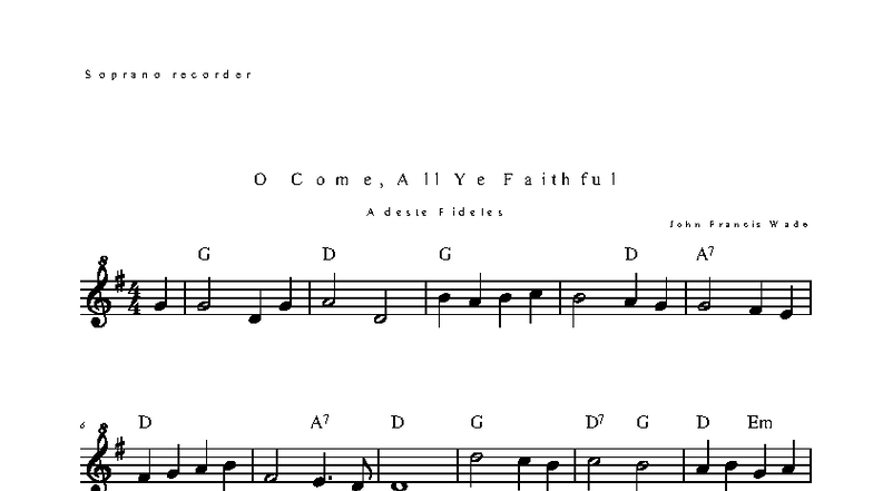O-come-all-ye-faithful-soprano-recorder - Biología - John Francis Wade ...