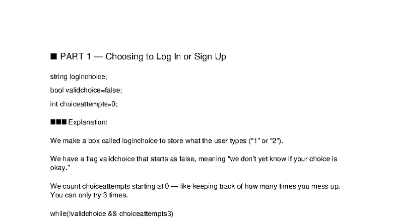Login Signup Explanation: User Choices and System Logic - Studocu