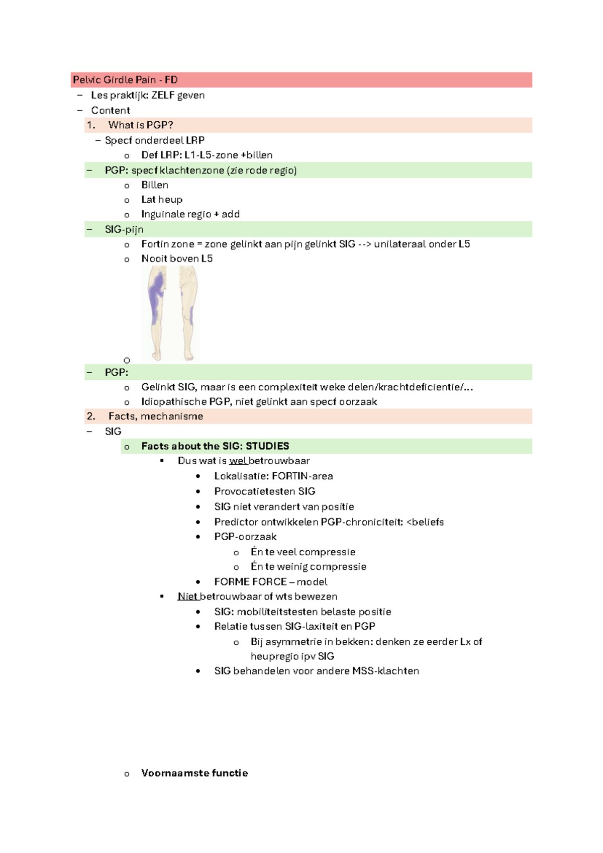 Pelvic Girdle Pain (PGP) - Les Nota's voor Praktijk FD - Studocu
