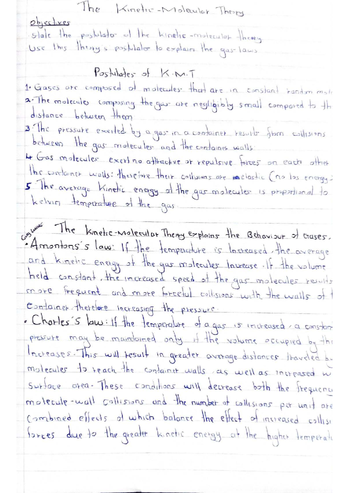 KMT 101: Understanding the Kinetic Molecular Theory of Gases - Studocu