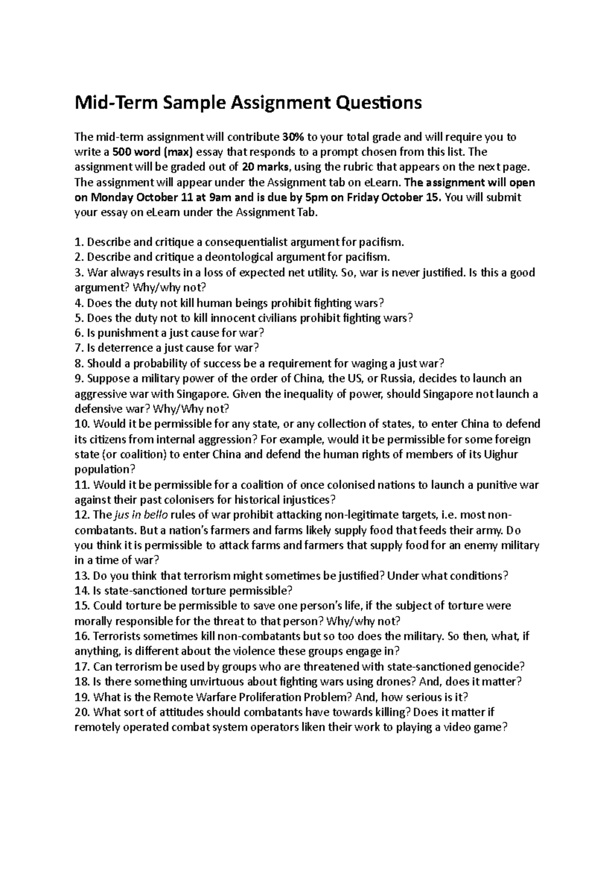 Mid-Term Sample Essay Questions for Philosophy Course (PHL101) - Studocu