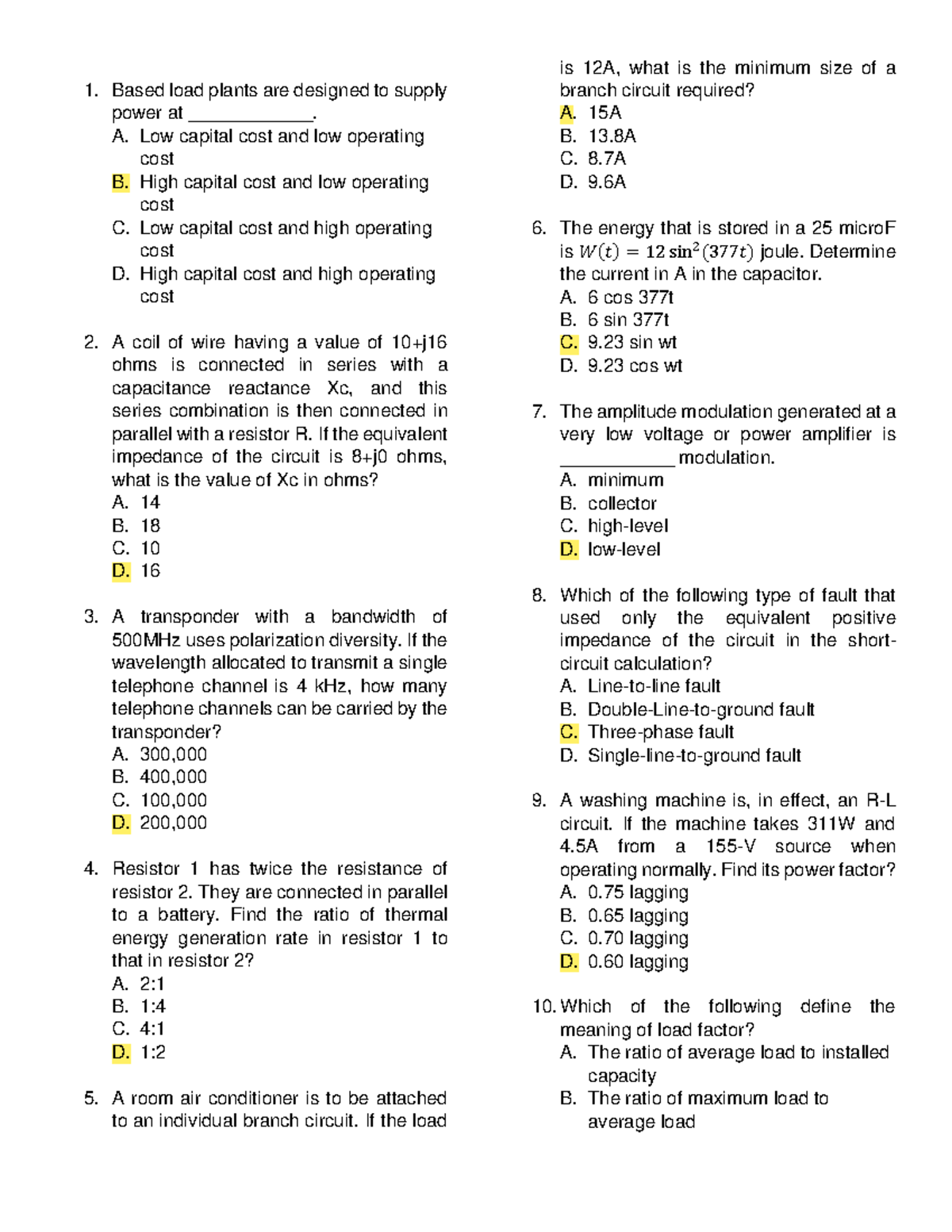 EE-2019 - Review Questions and Answers for Electric Engineering - Studocu