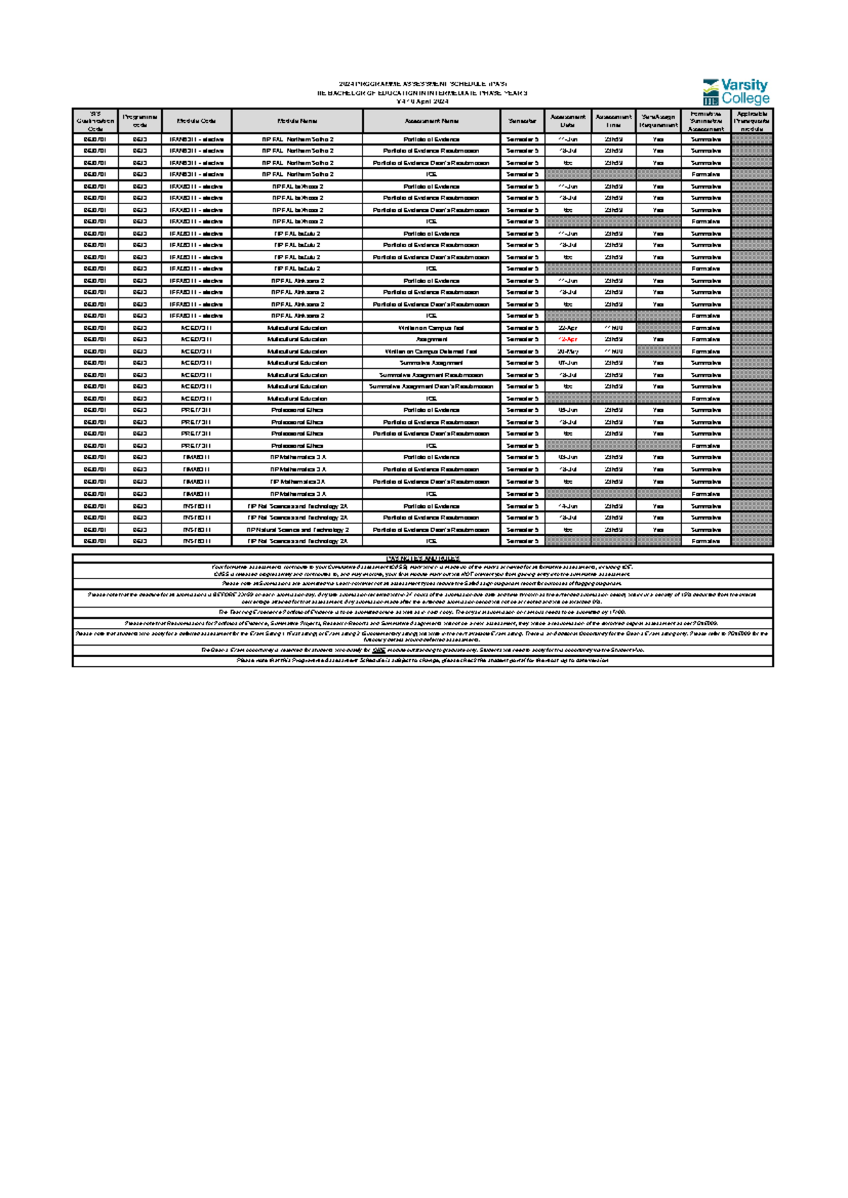 BEI0701 Year 3 2024 Assessment Schedule for Education Programme - Studocu