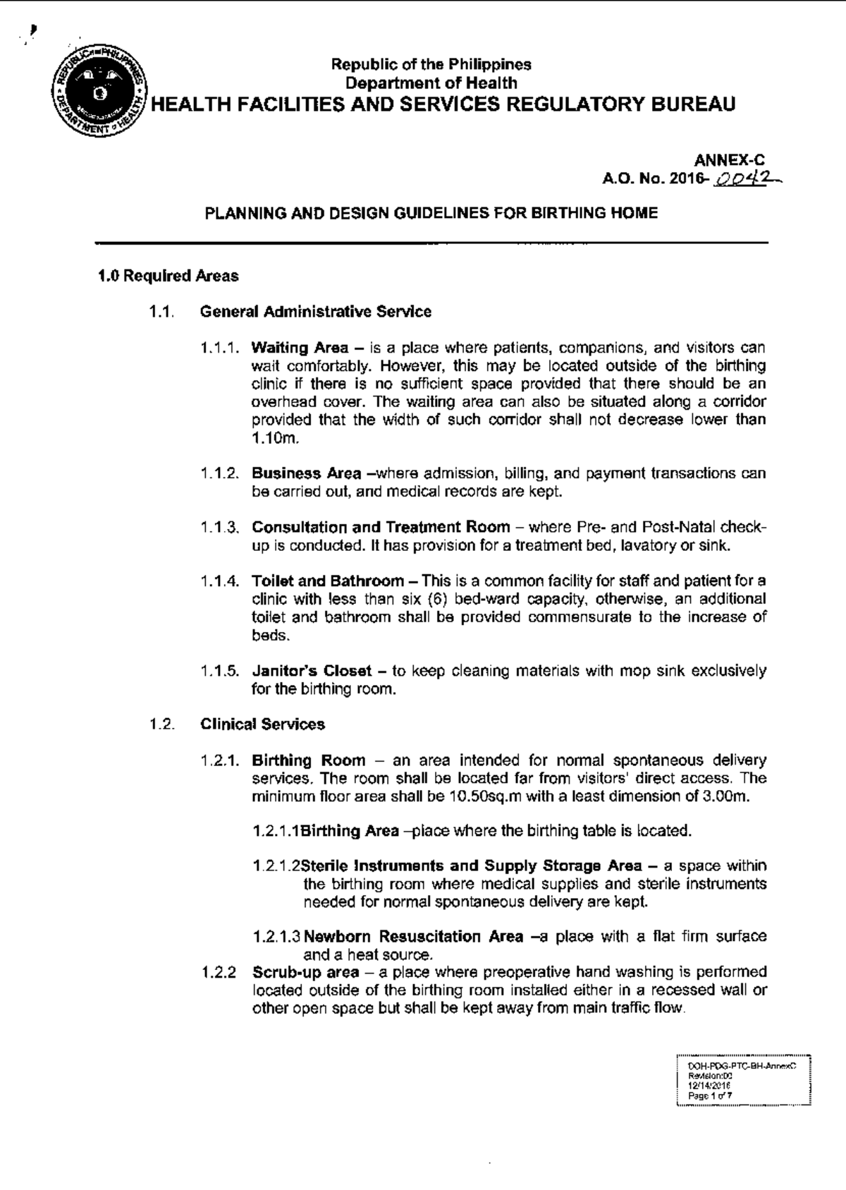 Planning & Design Guidelines for Birthing Home - A.O. 2016-004 - Studocu