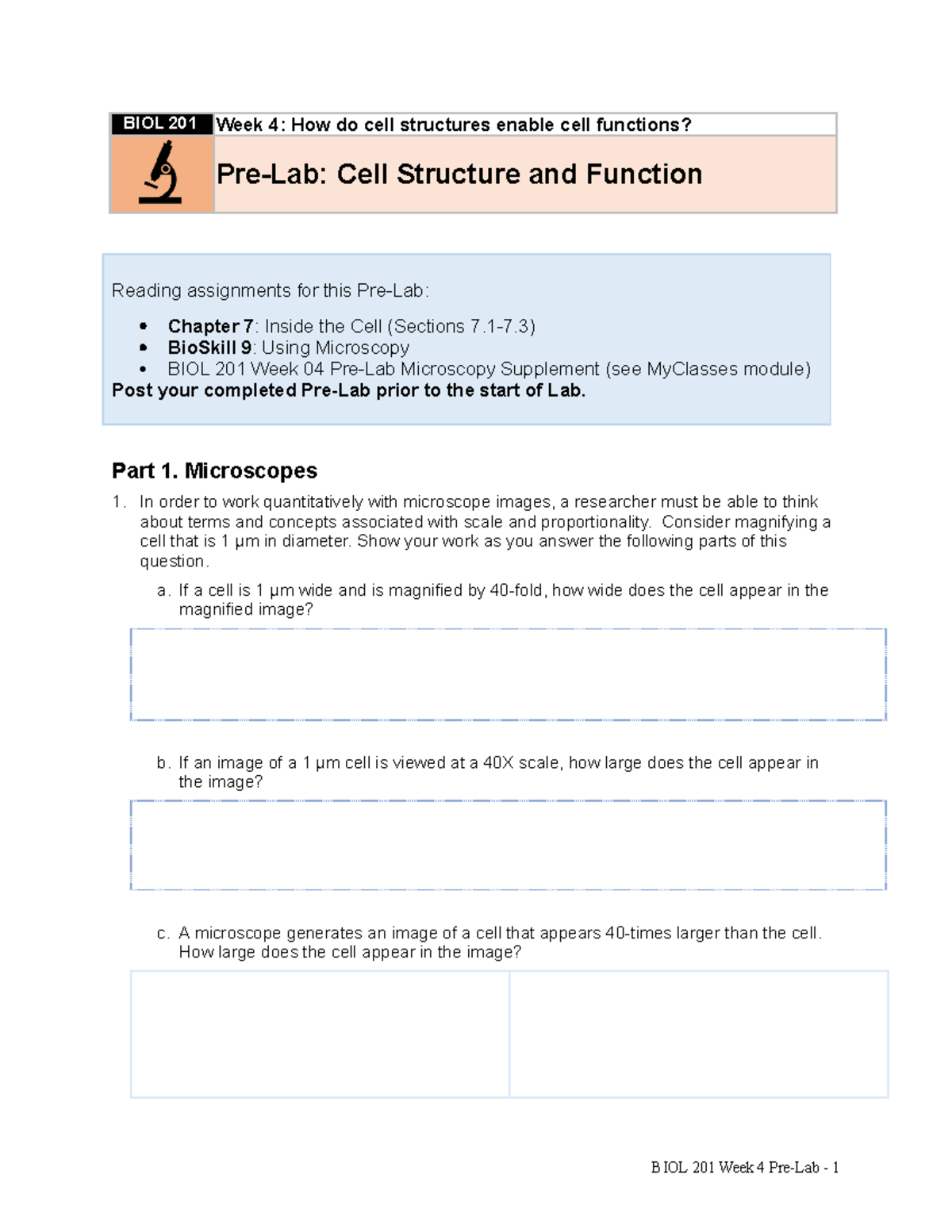 BIOL201 W04 Pre-Lab Compare Cell Structure - BIOL 201 Week 4: How do ...