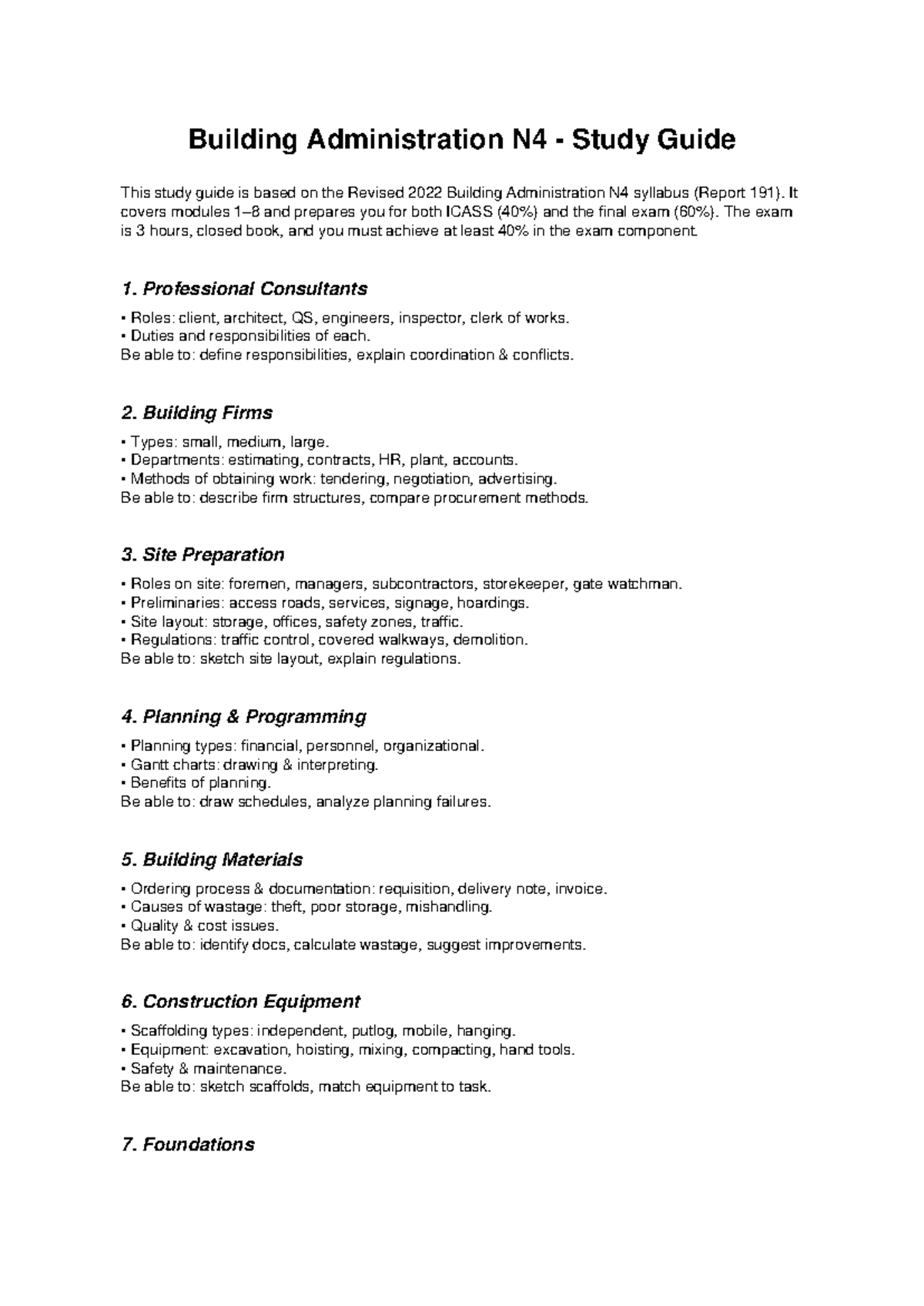 Building Administration N4 Final Exam Study Guide (2022 Syllabus) - Studocu