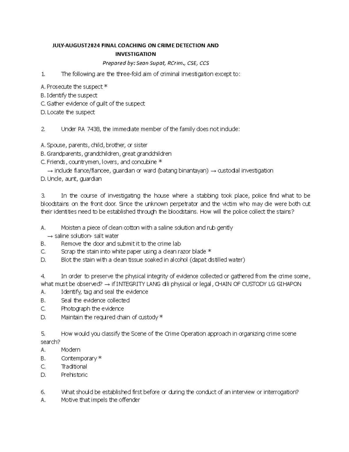 JULY-AUG 2024 FC Final Coaching on Crime Detection and Investigation ...