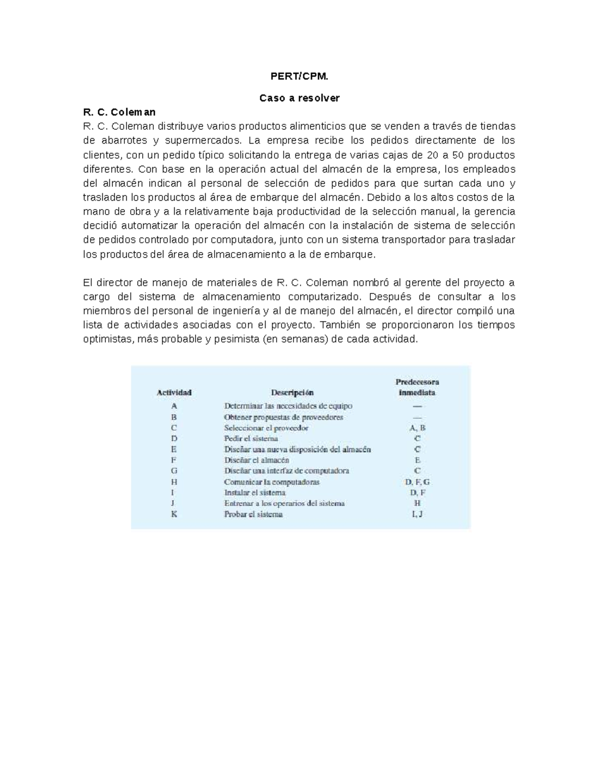 Informe de Proyecto de Almacenamiento R.C. Coleman: Análisis y ...