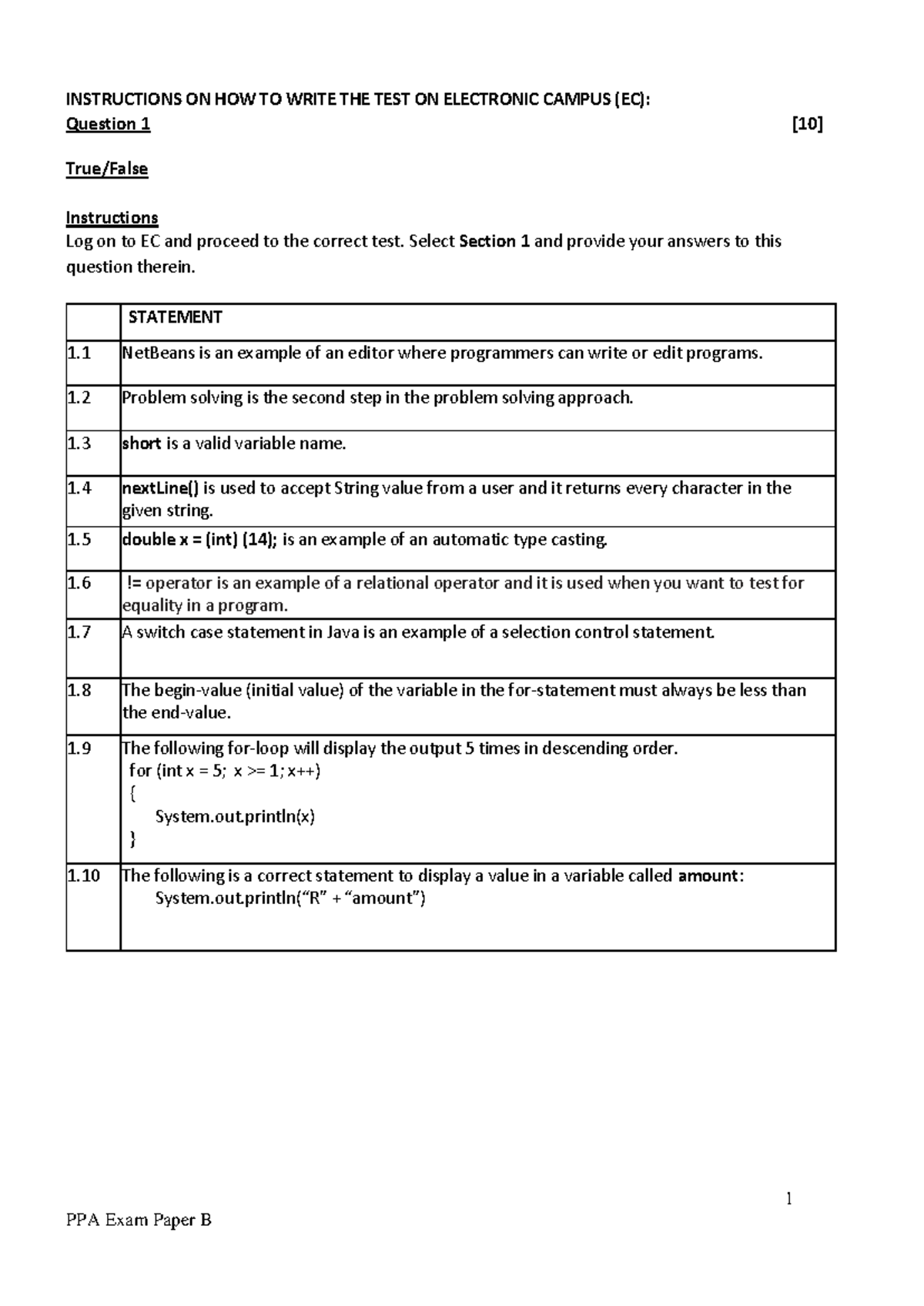 Exam B - Instructions for Electronic Campus Test (PPA) - Studocu