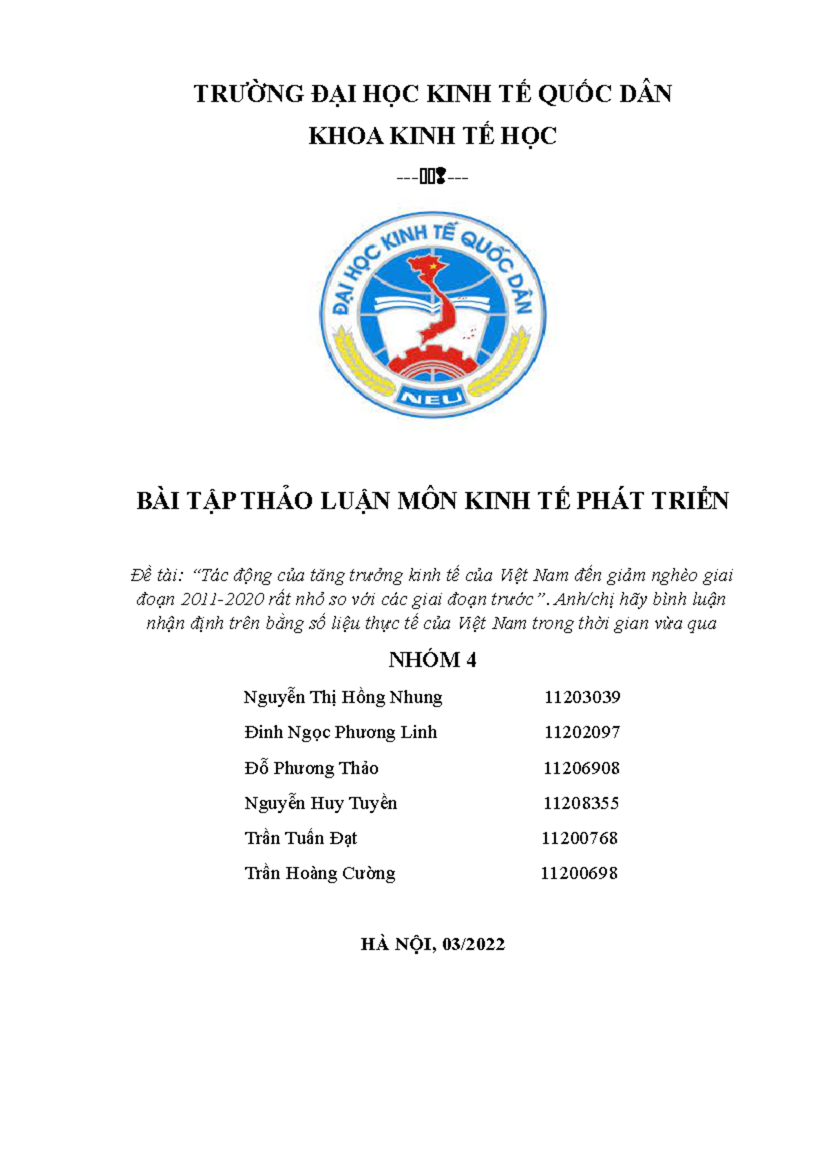 KTPT NHÓM 4 - Tác động của Tăng trưởng Kinh tế lên Giảm nghèo ở VN ...